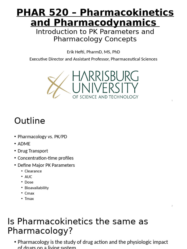 2 +PHAR+520+–+Intro+to+PK+Parameters+and+Pharmacology | PDF ...