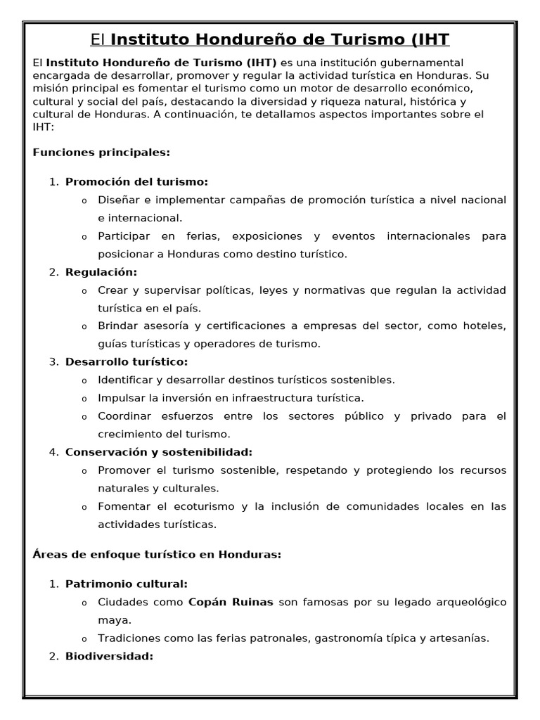Información sobre el IHT y COPECO | PDF | Turismo | Honduras