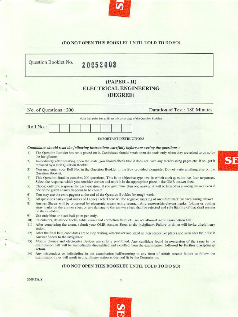 Electrical Engg. Degree Paper II | PDF
