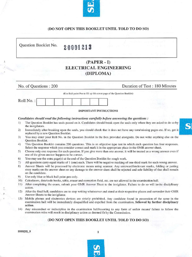 Electrical Engg. Diploma Paper I | PDF