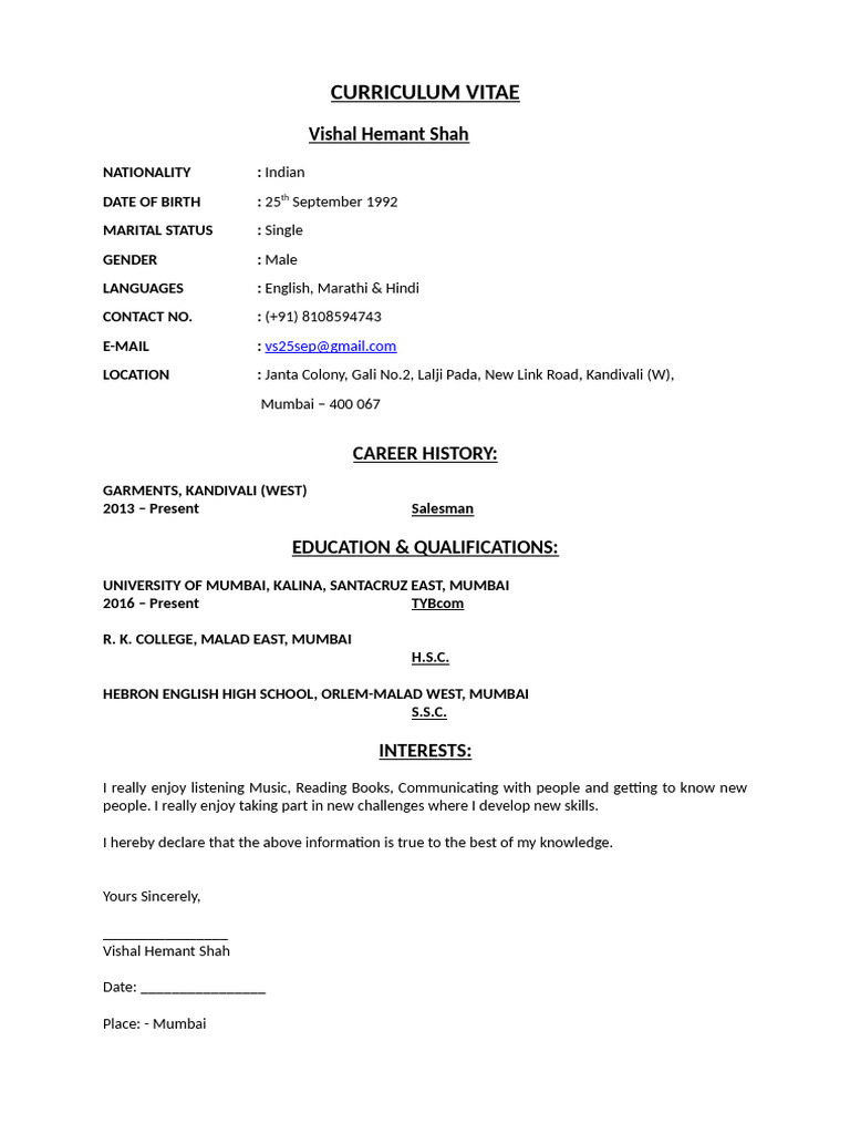 Vishal Shah - CV | PDF