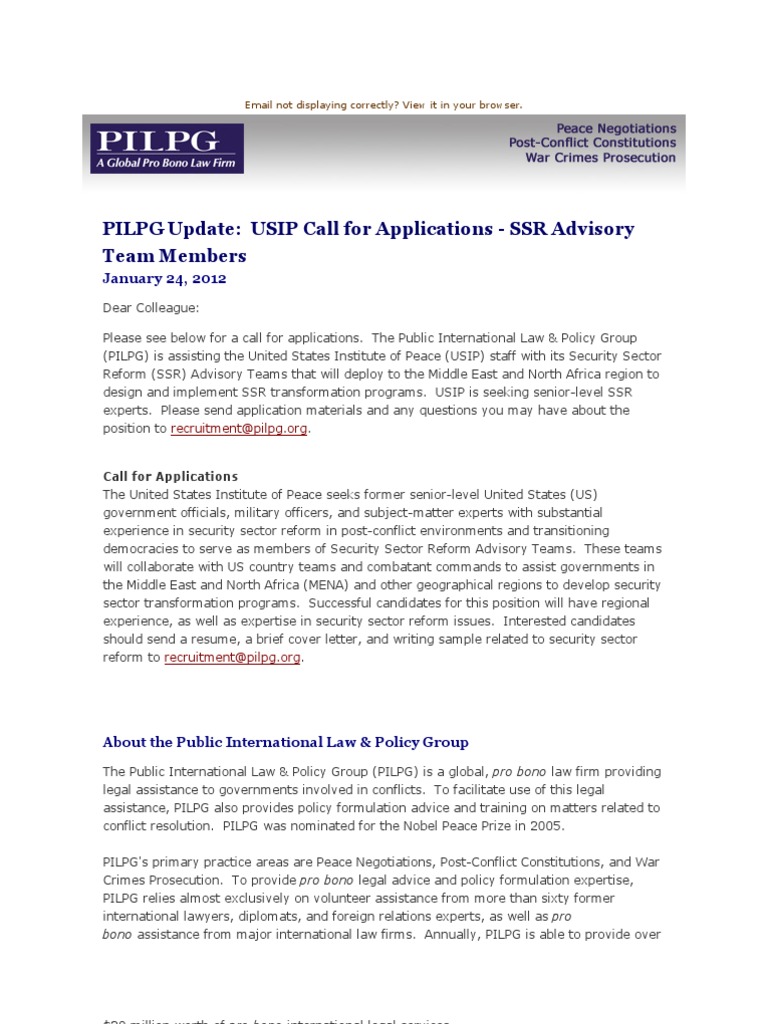 USIP Call For Applications - SSR Advisory Team Members | PDF | Social ...