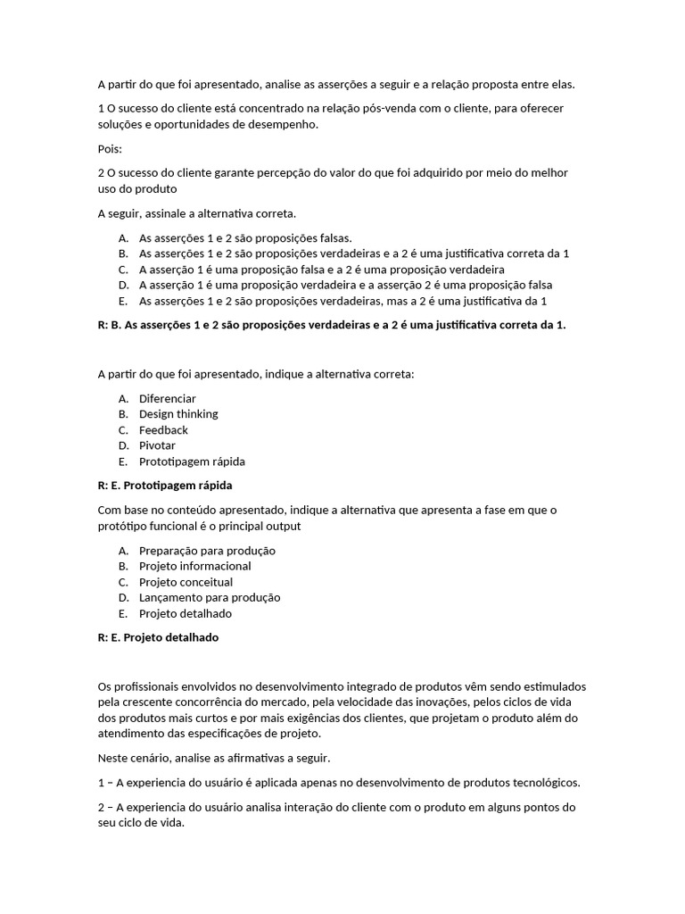 Atividade 4 (A4) - Desenvolvimento Integrado de Produtos | PDF | Experiência de usuário ...