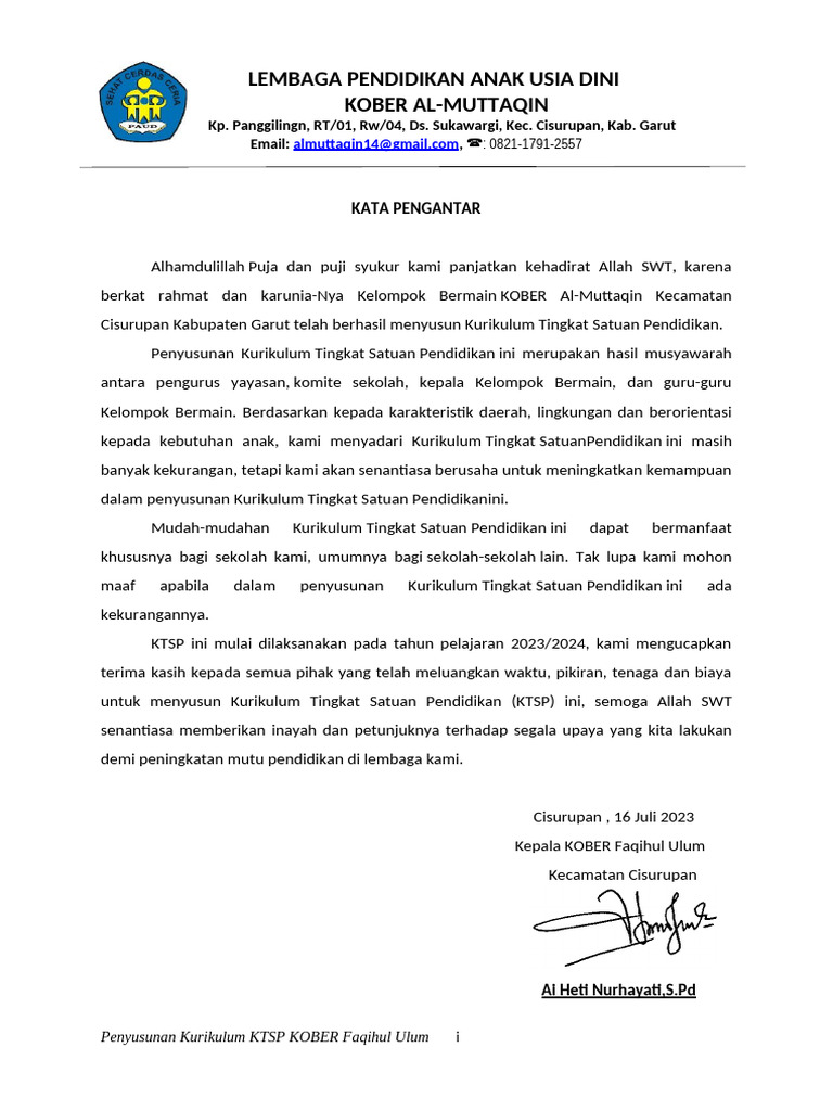 KTSP 2023 2024 Al - Muttaqin | PDF