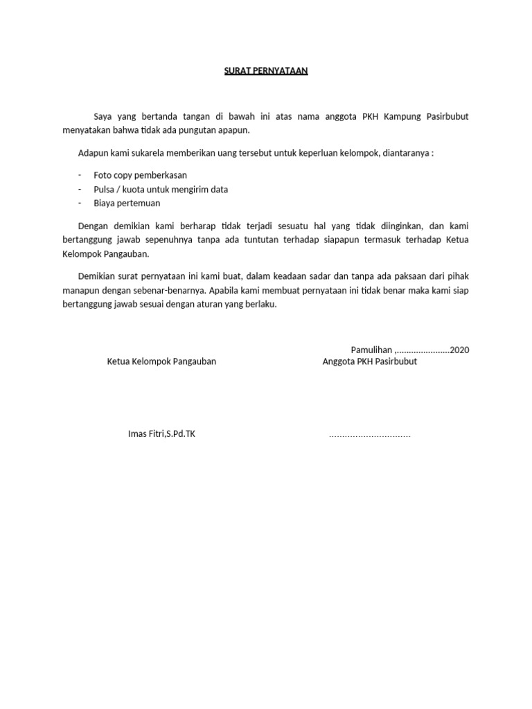 Surat Pernyataan PKH | PDF