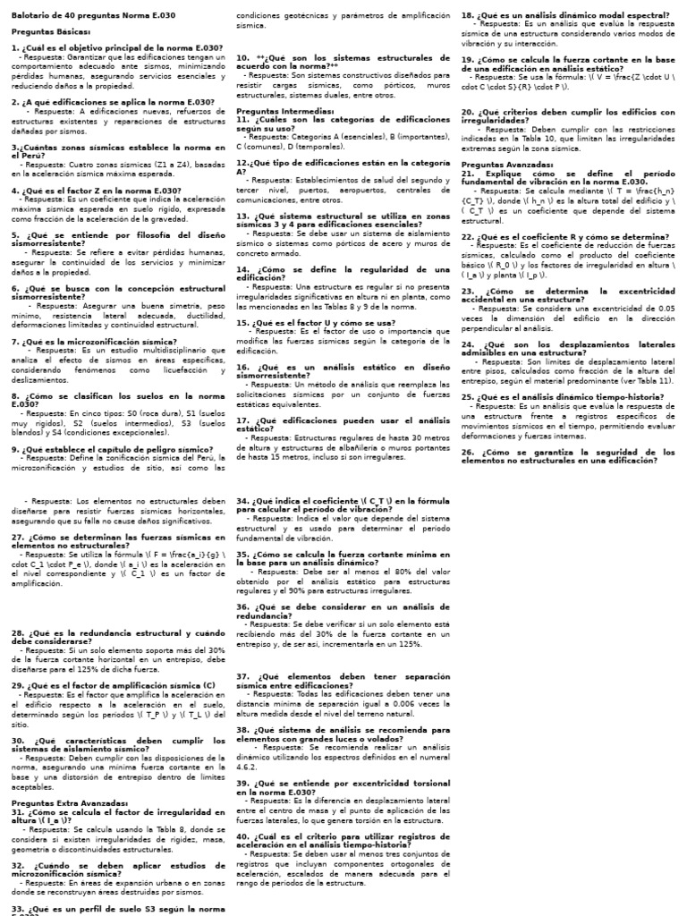 Balotario de E030 Y PPTS | PDF | Temblores | Sismología