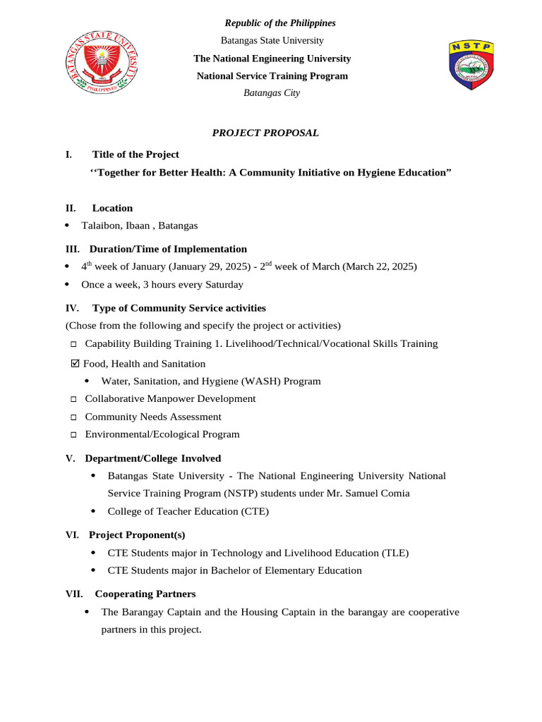 NSTP Project Proposal g2!7!10 Am | PDF | Hygiene | Monitoring And ...