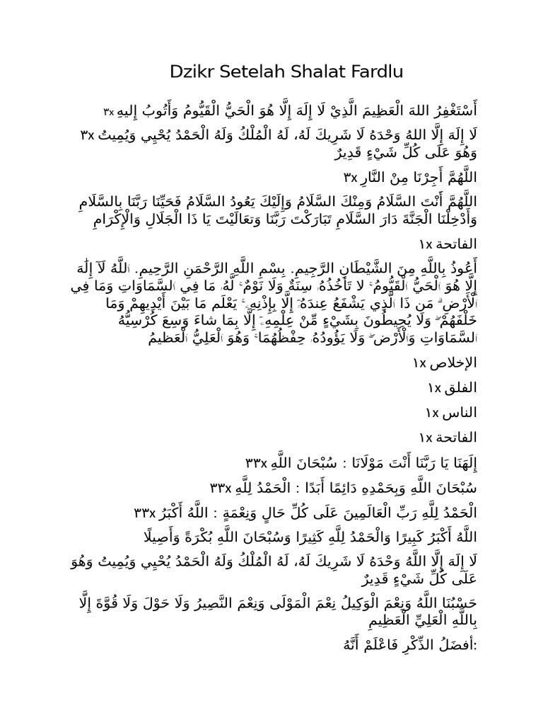 Dzikr Dan Do'a Setelah Shalat Fardlu | PDF