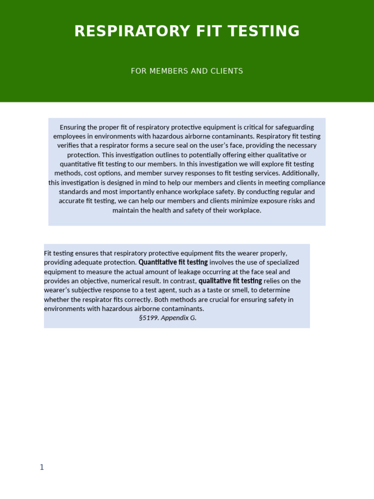 Respiratory Fit Testing Proposal | PDF | Personal Protective Equipment ...