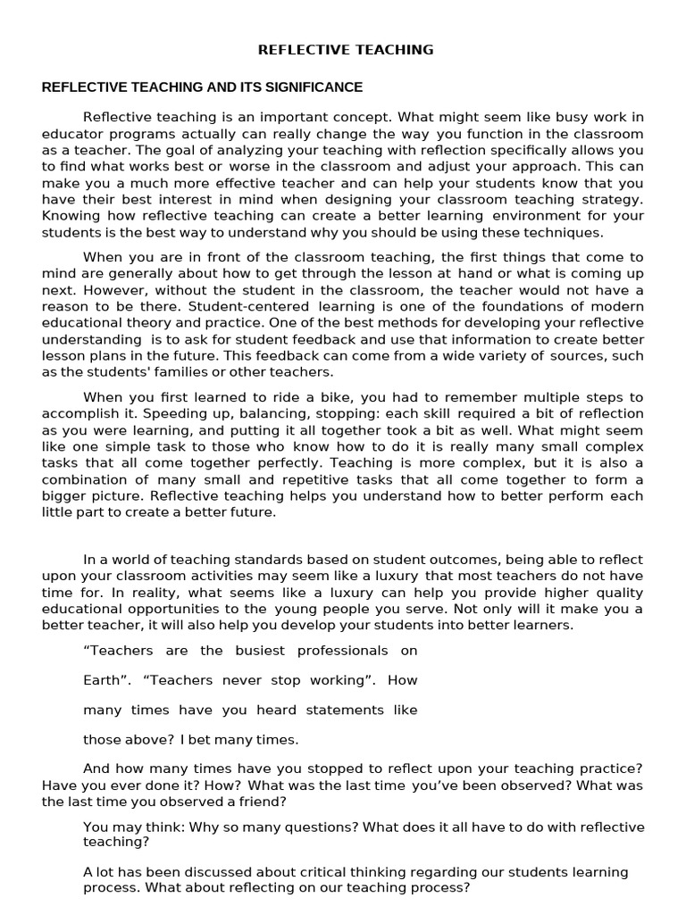 Chapter 4 Reflective Teaching | PDF | Thought | Learning