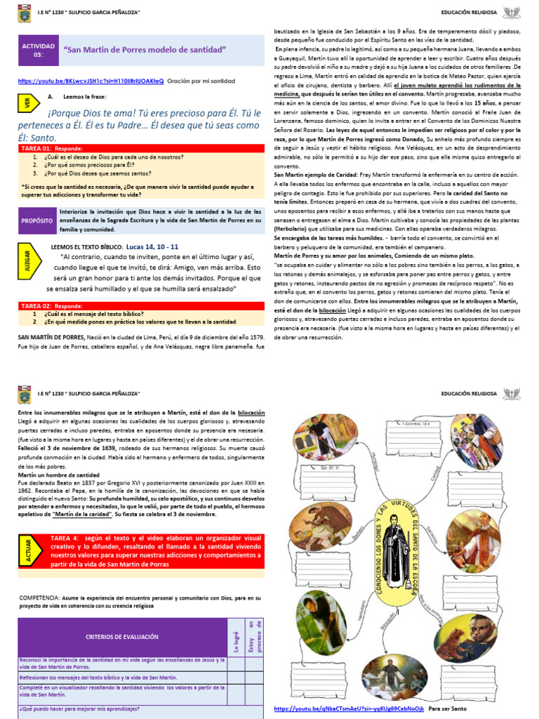 5to Ficha U7 Santidad | PDF | Santo | Creencia religiosa y doctrina