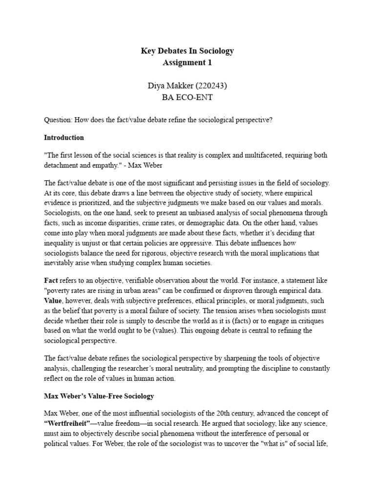 Fact/value Debate Sociology | PDF | Sociology | Émile Durkheim