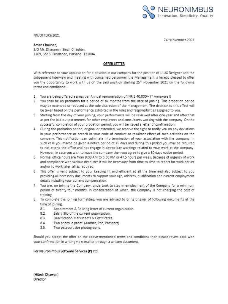 UI/UX Designer Offer Letter 2021 | PDF | Salary | Business