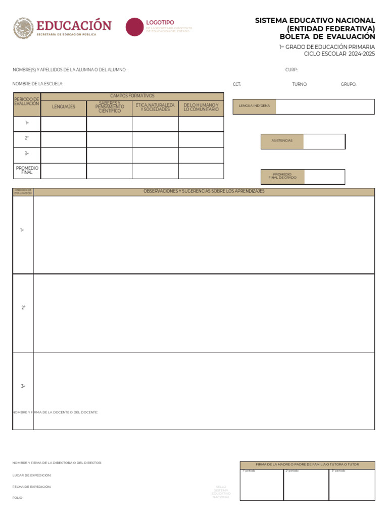 Boleta de Evaluación Primaria 2025 | PDF | Aprendizaje