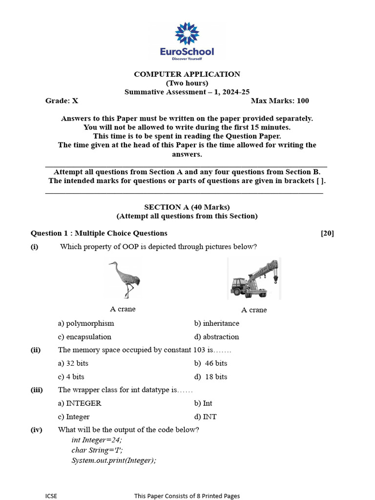 Computer Applications - Backup - SA1 - Grade 10 - QP | PDF | Parameter ...