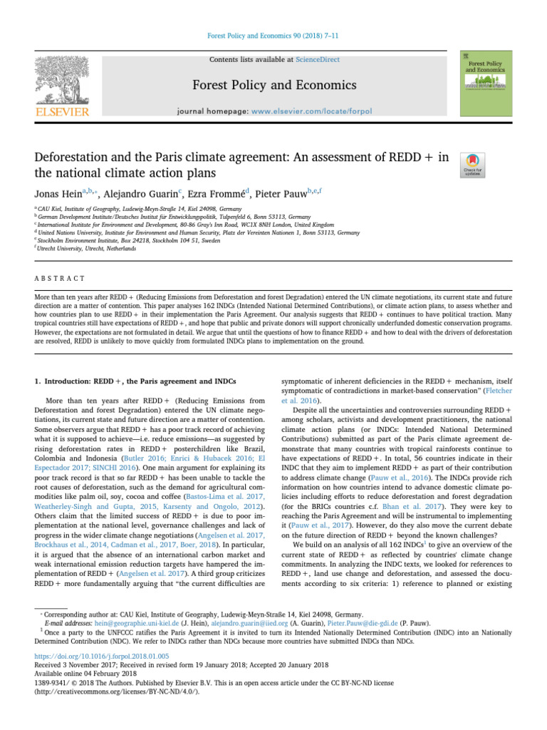 Deforestation and The Paris Climate Agreement An Assess - 2018 - Forest ...