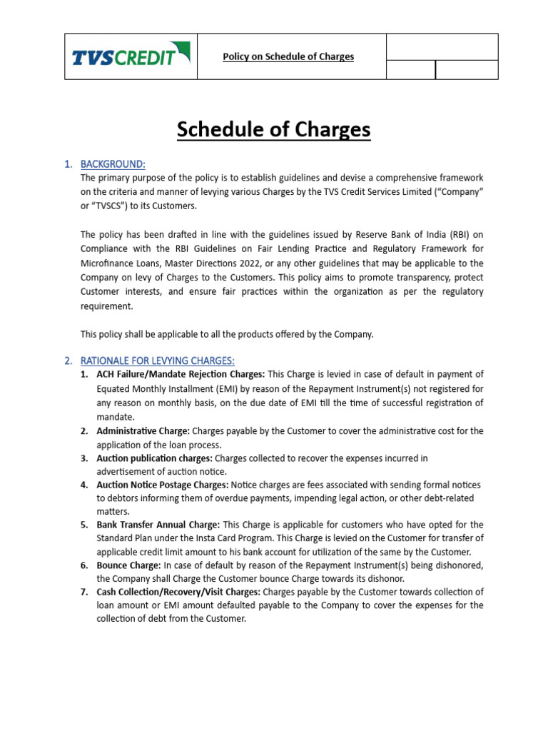 TVS Credit Services Charge Policy | PDF | Securitization | Loans