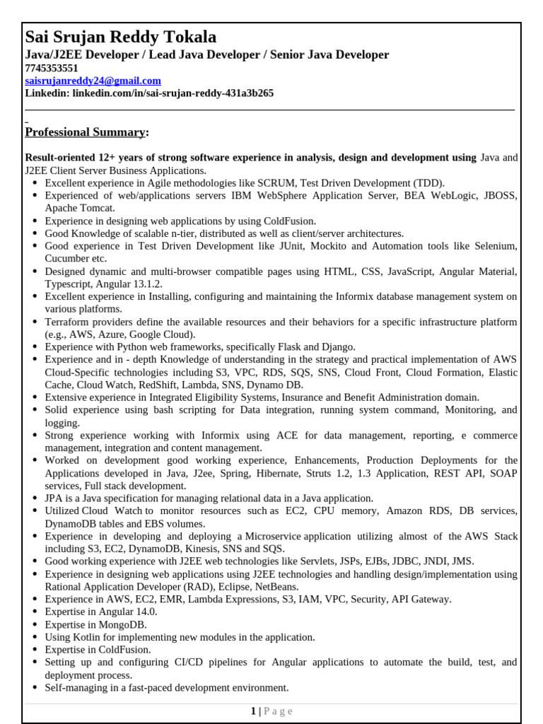 Sai Srujan Reddy Tokala Resume Azure | PDF | Web Service | Java Script