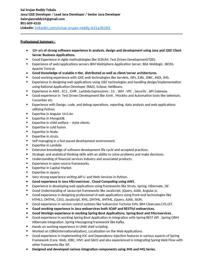 Sai Srujan Reddy Resume Update | PDF | Web Service | Java Script