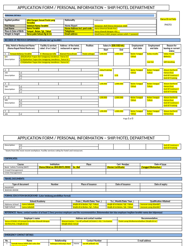 NEW CV Application Form - (Form Kosong NCL BARU) Beserta Panduan | PDF