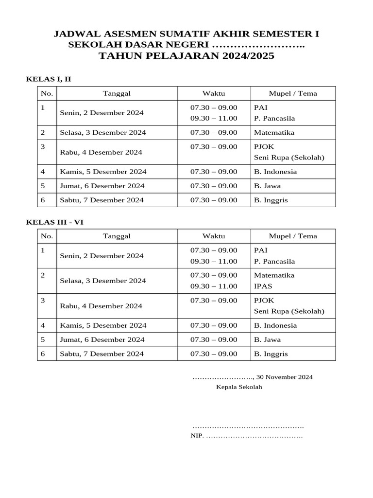 JADWAL ASAS 1 Th.2024-2025 | PDF
