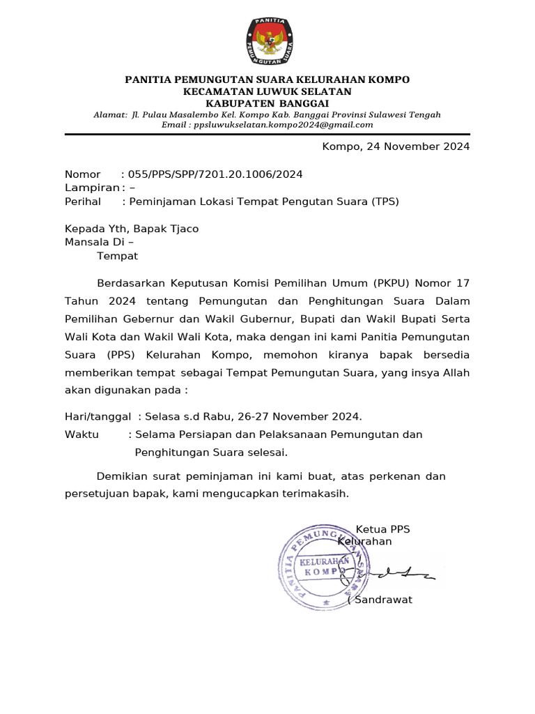 SURAT PEMINJAMAN LOKASI TPS Tjaco | PDF