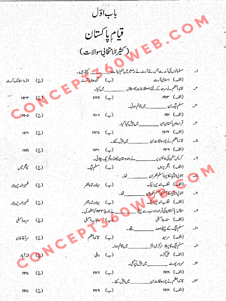 Pak Study Class 12 in Urdu Chapter 1 | PDF