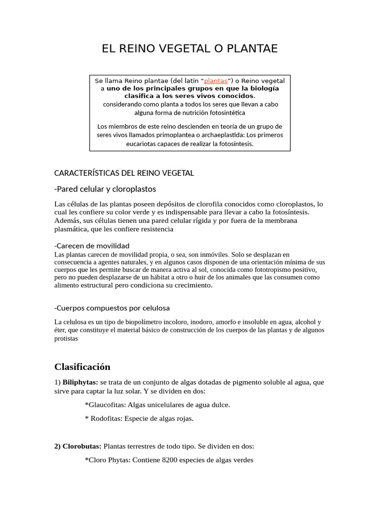 El Reino Vegetal o Plantae | PDF | Plantas | Algas