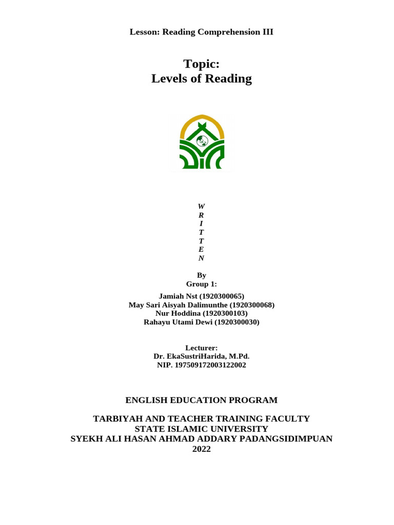 MAKALAH READING GROUP 1.docxnew | PDF | Reading Comprehension | Speed ...