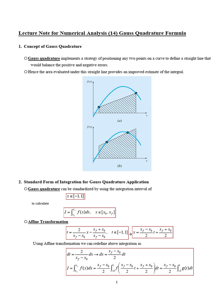 Lecture Note (14) Gauss Quadrature Formula | PDF | Numerical Analysis | Mathematics