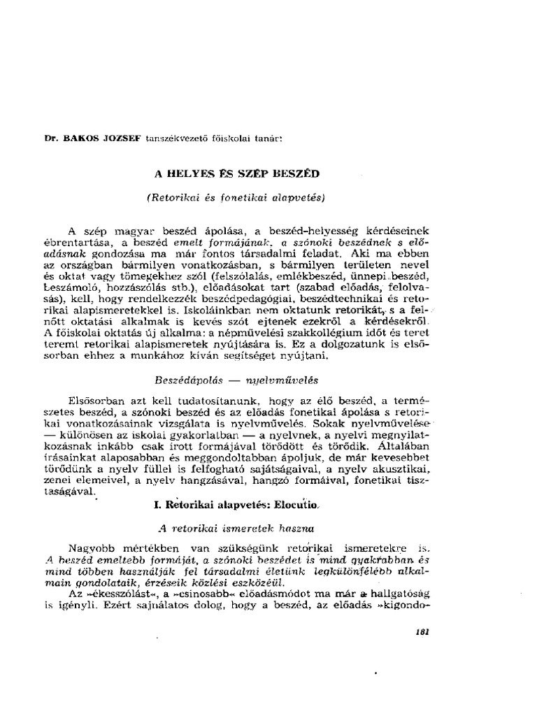 A Helyes És Szép Beszéd | PDF