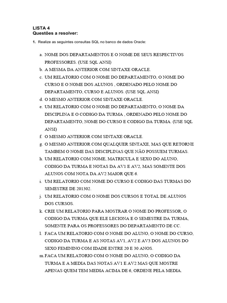 LISTA4 SQL | PDF