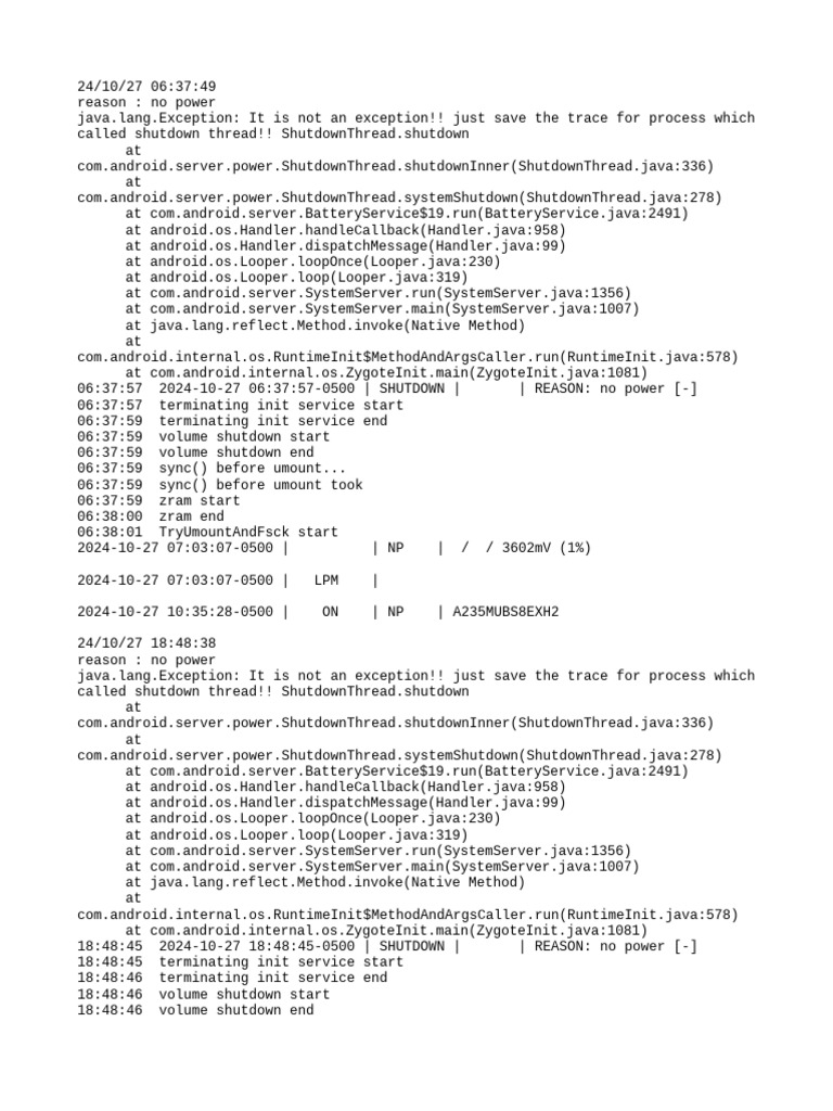 Android Shutdown and Reboot Logs | PDF | Java (Programming Language ...