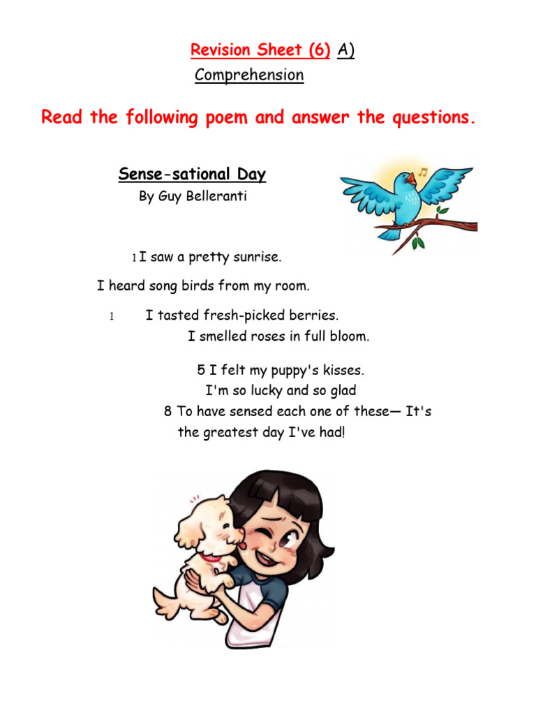 Read The Following Poem and Answer The Questions.: Sense-Sational Day ...