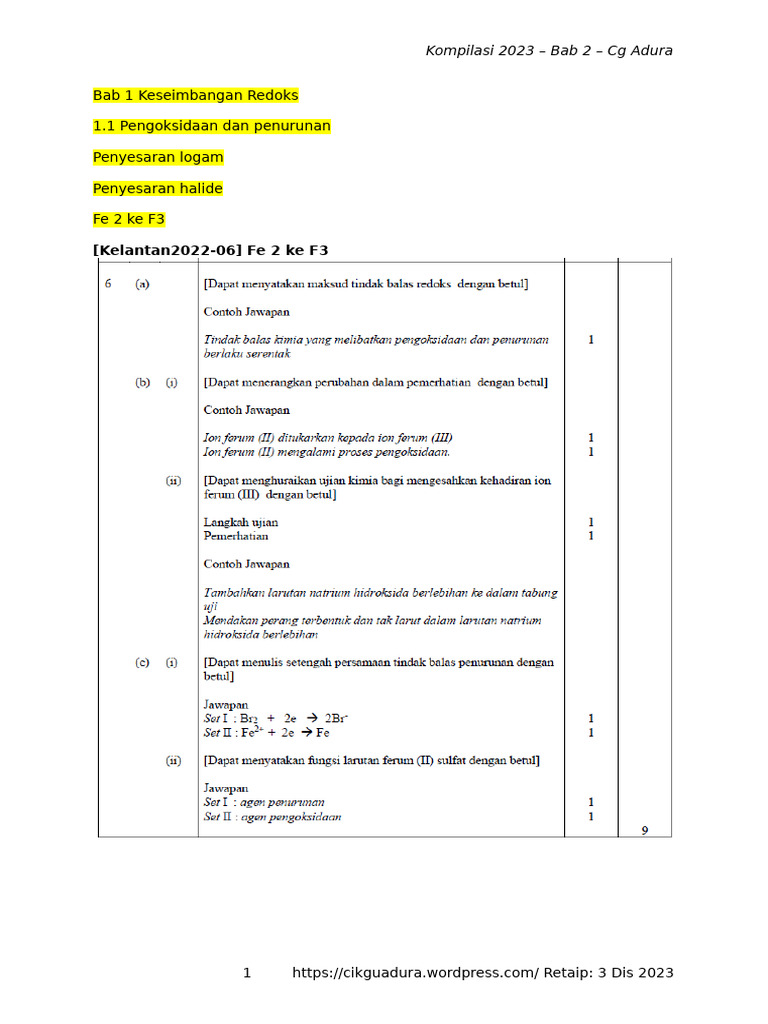 Konsep Redoks dan Sel Kimia 2023 | PDF