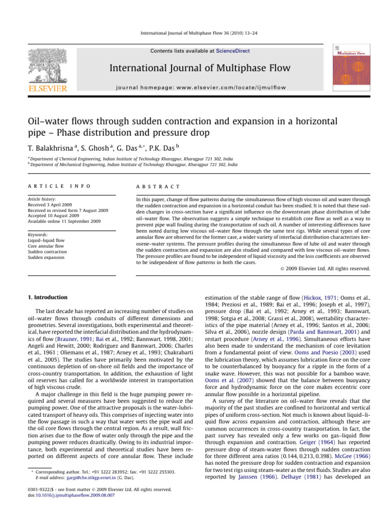 Oil-Water Flows Through Sudden Contraction and Expansion in A Horizontal Pipe - Phase ...