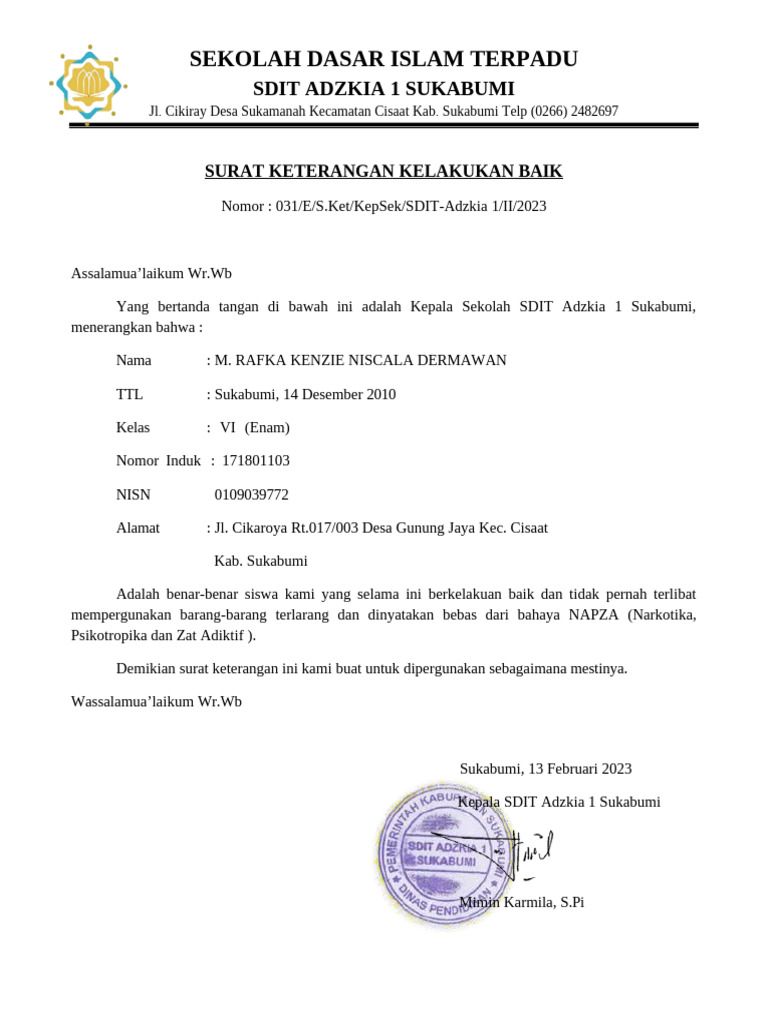 Surat Kelakuan Baik M. Rafka | PDF
