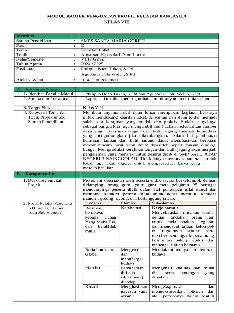 Modul P5 Kearifan Lokal Anyaman Tikar | PDF