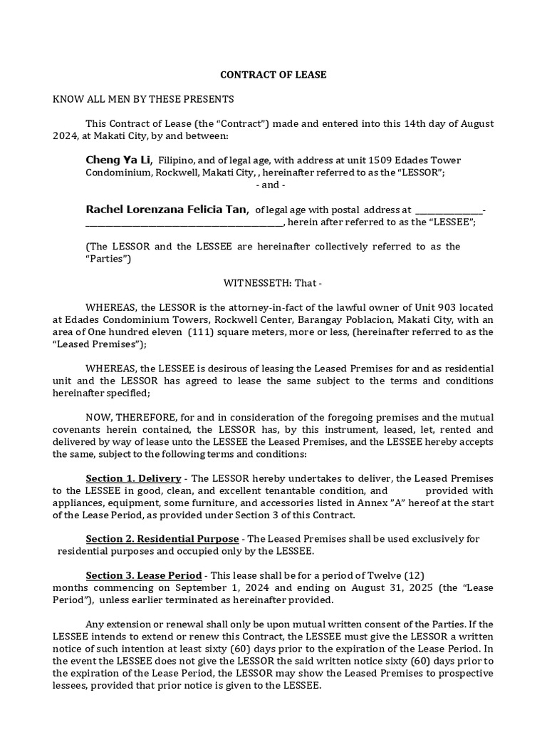 A4 CONTRACT OF LEASE 903 | PDF | Lease | Indemnity