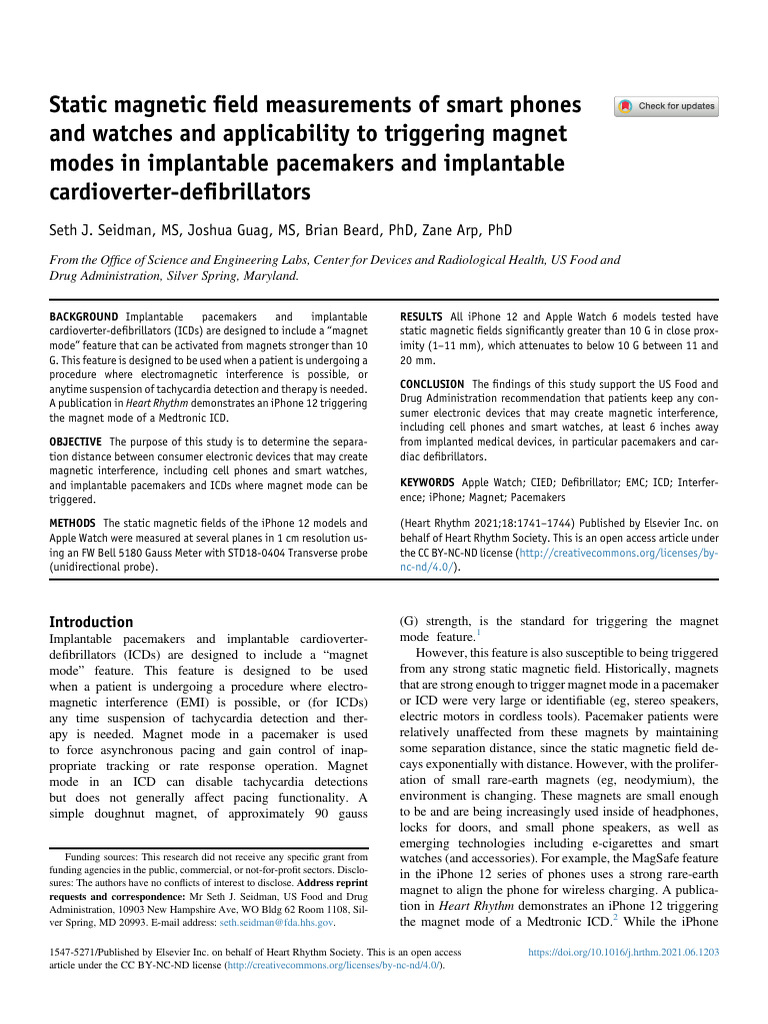 Static Magnetic Field Measurements of Smart Phones and Watches and ...