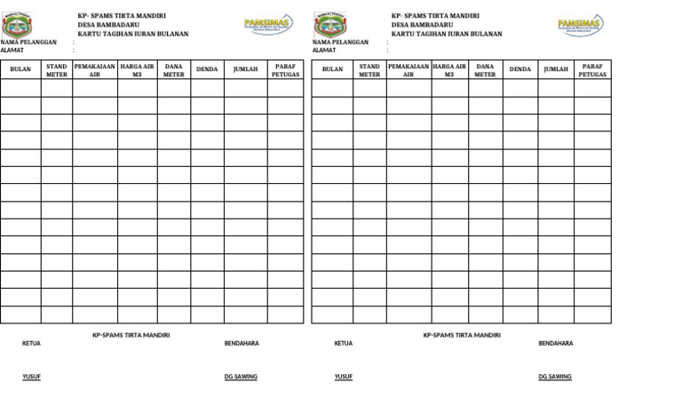 Kartu Tagihan Pamsimas | PDF