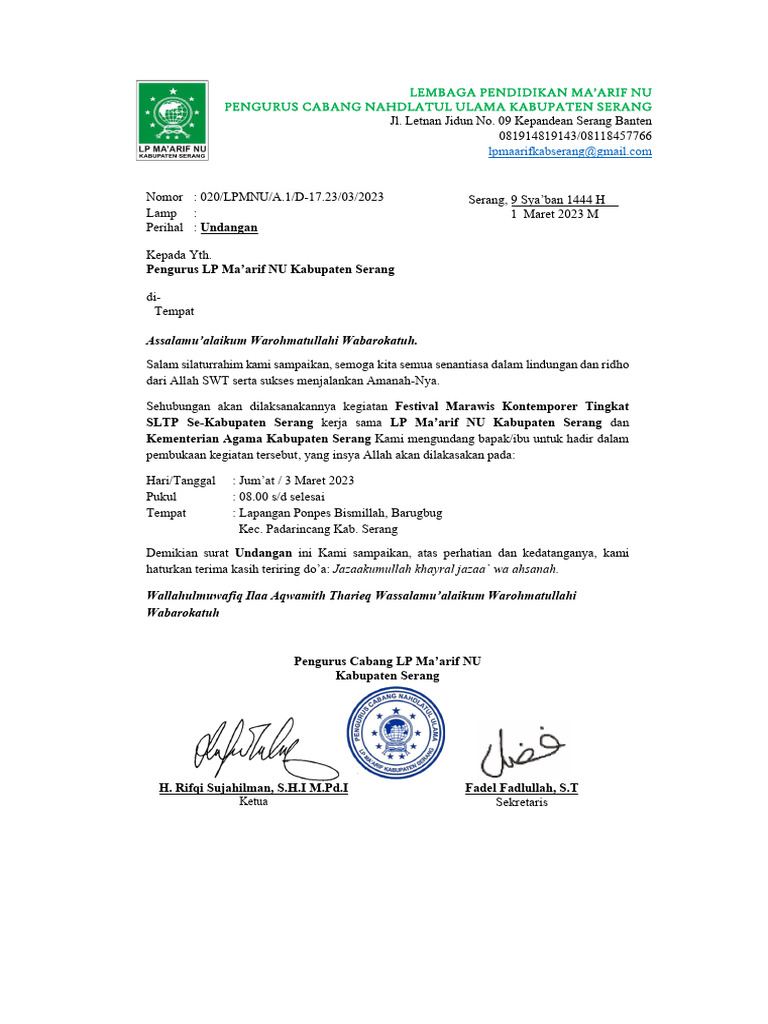 Surat LP Maarif | PDF