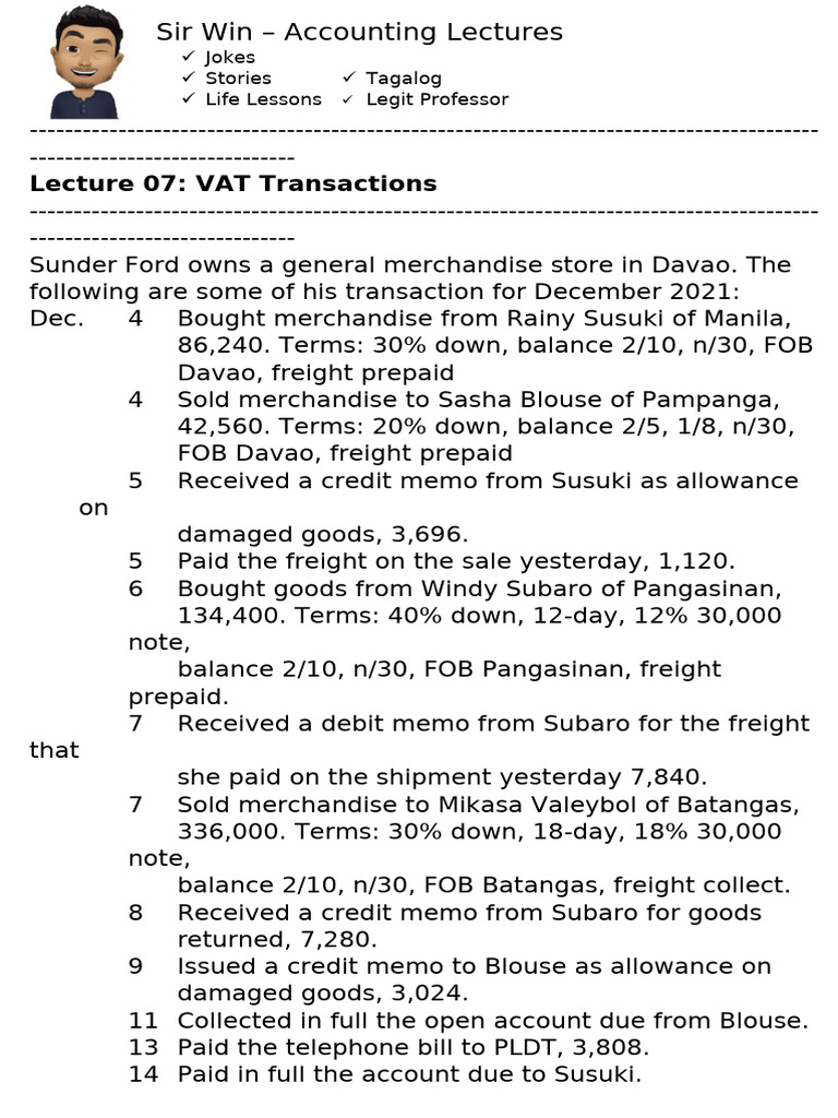 Lecture 07 VAT Transactions | PDF | Business | Financial Economics