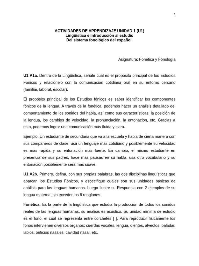 Fonetica y Fonologia Unidad 1 | PDF | Fonema | Fonética