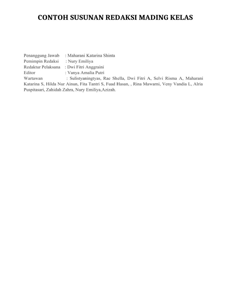 Contoh Susunan Redaksi Mading Kelas | PDF