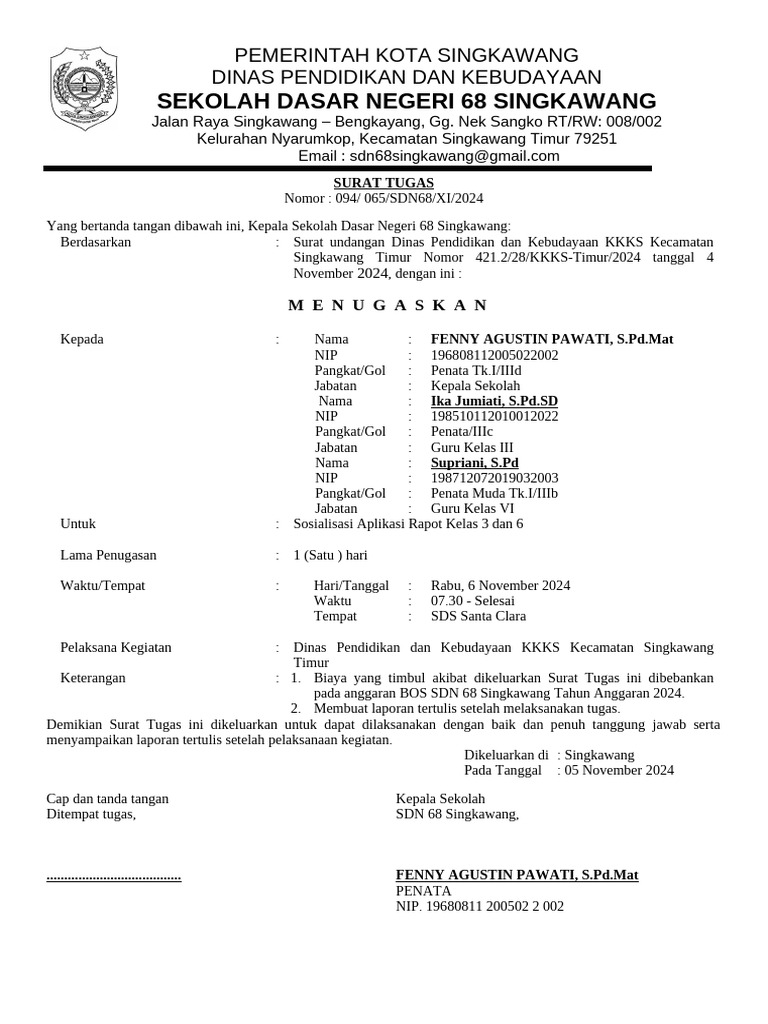 Surat Tugas Kak Ani Dan Kak Ika | PDF