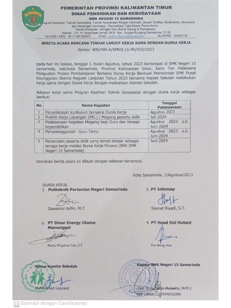 Berita Acara RTL Kerjasama Dengan DUDI | PDF