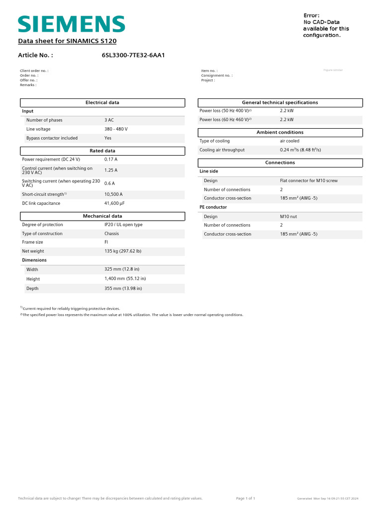 SINAMICS S120 Data Sheet Overview | PDF | Alternating Current ...