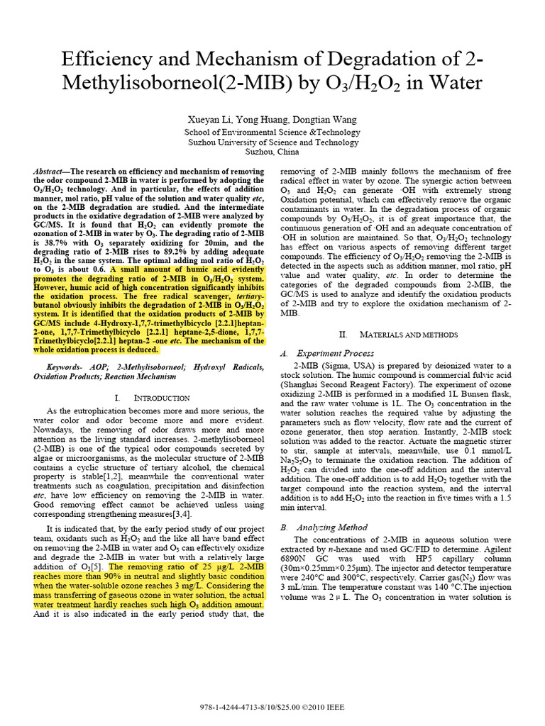 O3/H2O2 Mechanism for 2-MIB Degradation | PDF | Hydrogen Peroxide | Water