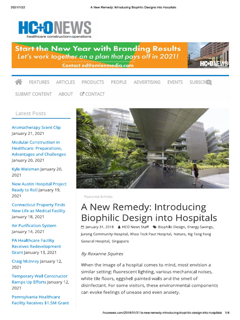A New Remedy - Introducing Biophilic Designs Into Hospitals | PDF